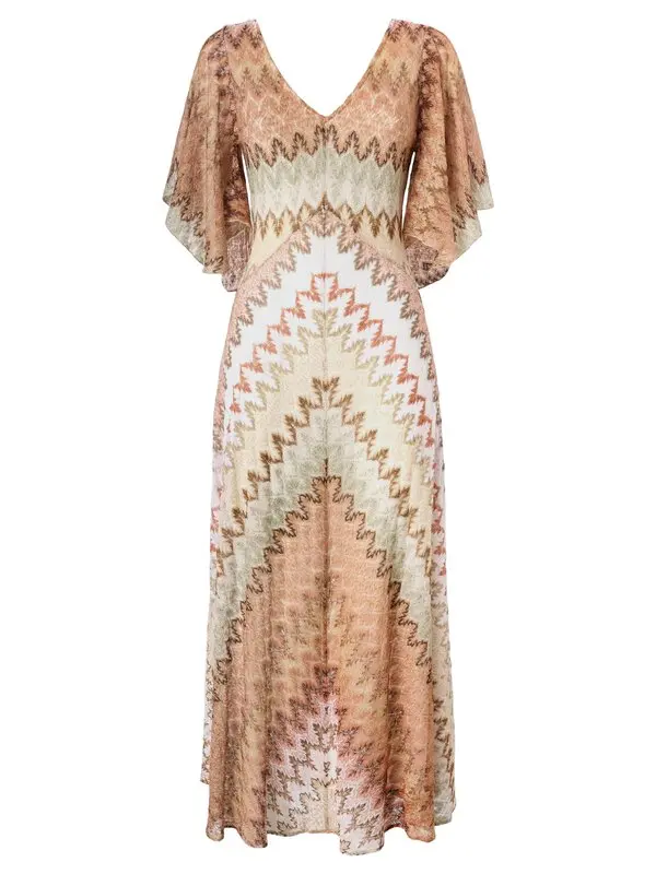 Missoni Long Dress With V-neck In Zigzag Lamé Viscose - Multicoloured