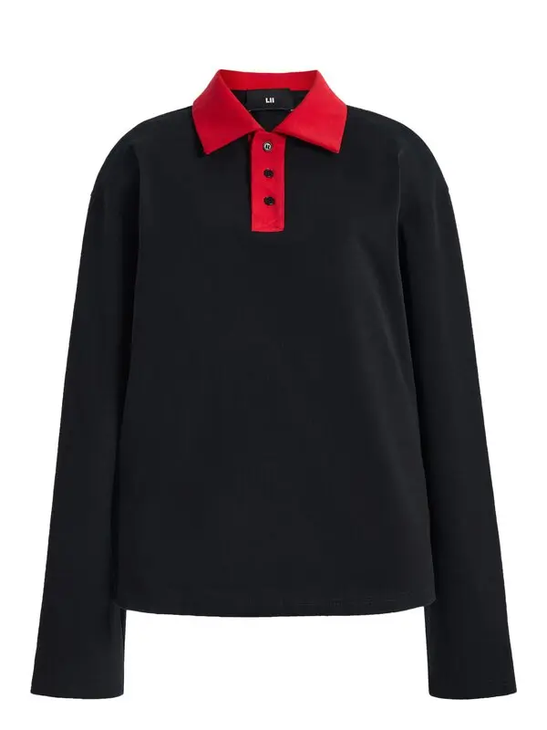 LII Contrast-collar Cotton Polo - Black