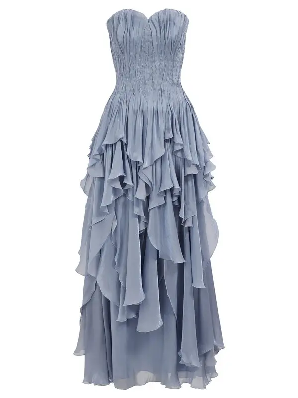 Aje Gleam Ruched Organza Gown - Blue