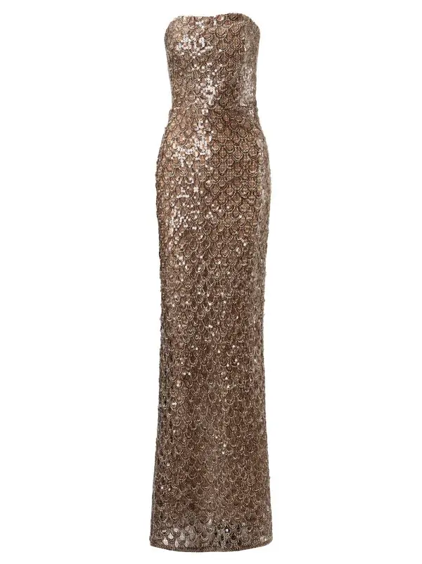 LA FUORI Scales Of Gold Column Dress - Brown