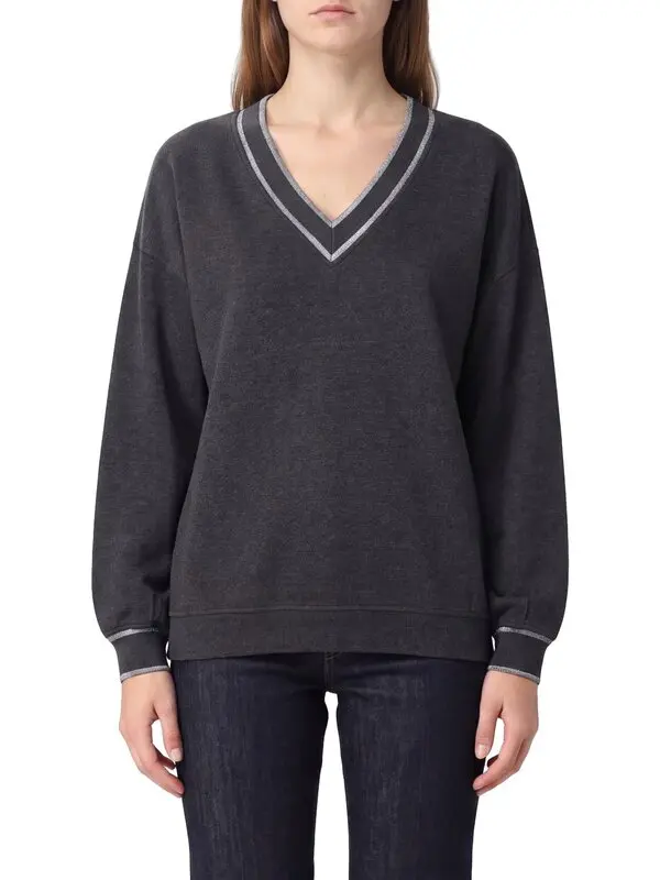 Brunello Cucinelli V-neck Cotton-blend Sweater With Monili Detail - Grey