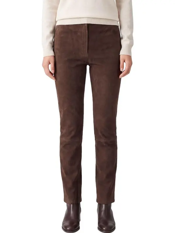 ARMA High-waisted Skinny Pants In Suede Lambskin With Back Welt Pockets - Brown