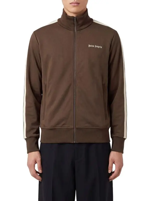 Palm Angels Technical Fabric Track Jacket With High Neck And Contrast Logo - Brown