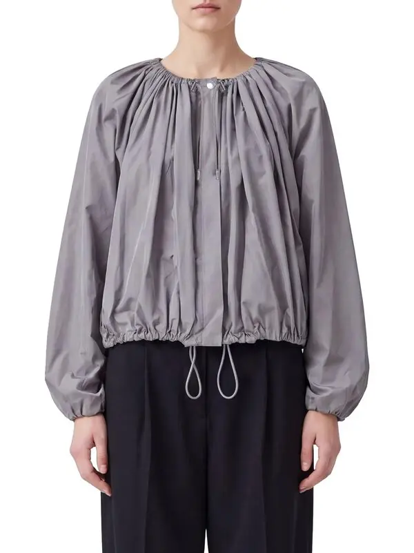 TOTEME Cropped Relaxed Fit Jacket In Recycled Polyester With Drawstring Hem - Grey