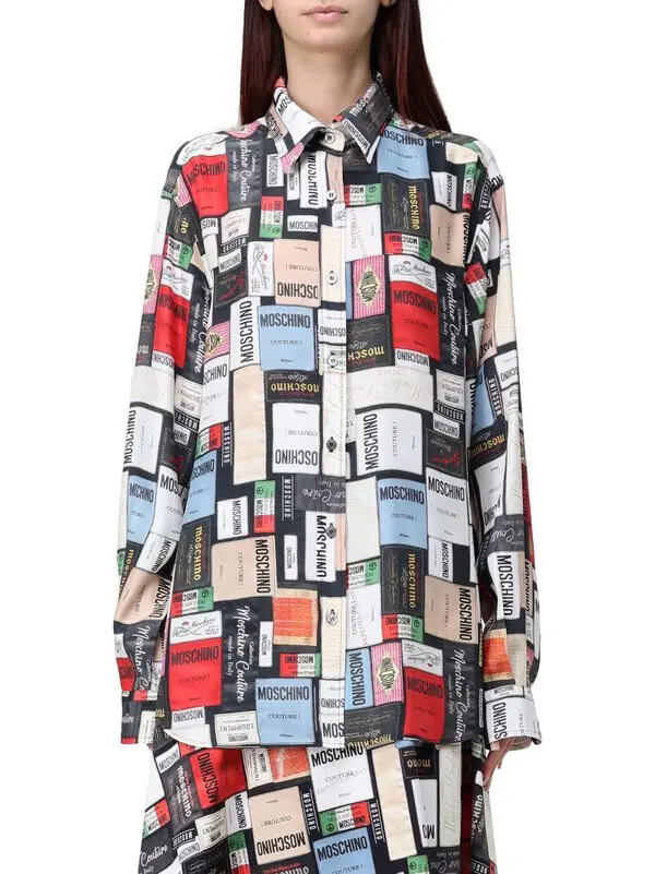 Moschino Relaxed Fit Graphic Print Shirt In Pure Silk With Long Sleeves - Multicolor