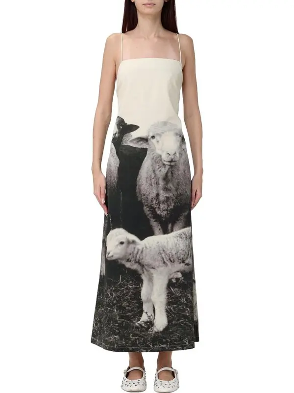Moschino Graphic Print A-line Silk Midi Dress With Square Neckline - Multicolor
