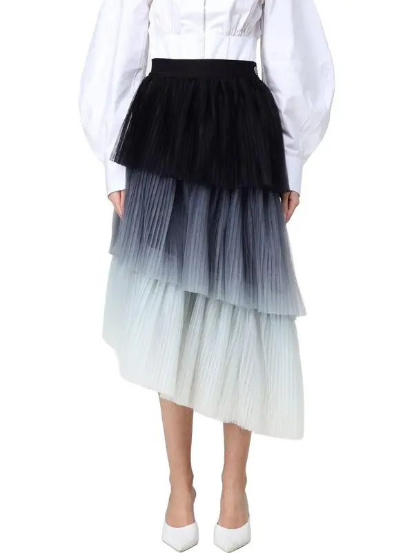 Karl Lagerfeld High-waisted Pleated Crêpe Midi Skirt With Abstract Print - Black