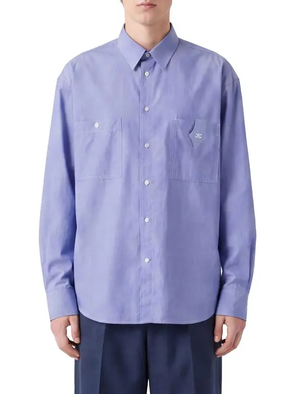 Celine Cotton Shirt With Embroidered Triomphe Logo On The Pocket - Blue