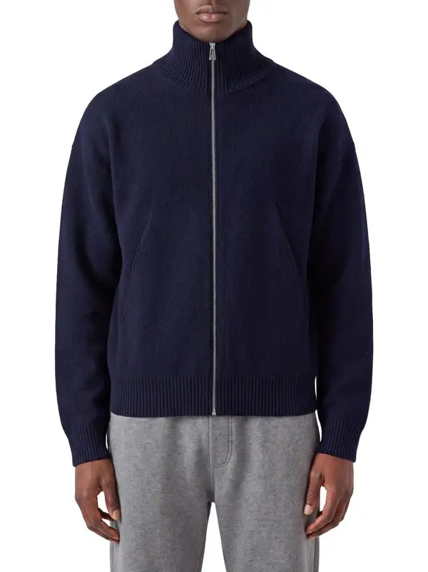 Axel Arigato Wool Zip-up Turtleneck Cardigan - Navy