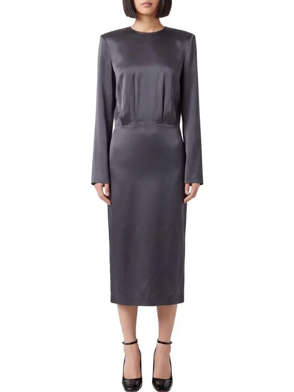 Federica Tosi Long-sleeved Satin Midi Sheath Dress - Grey
