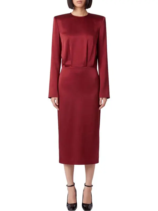 Federica Tosi Long-sleeved Satin Midi Sheath Dress - Red