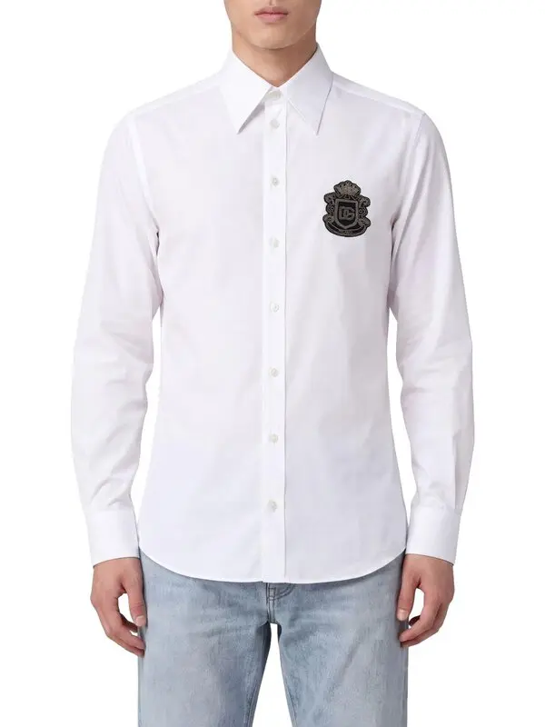 Dolce & Gabbana Cotton Shirt With French Collar And Embroidered Logo - White