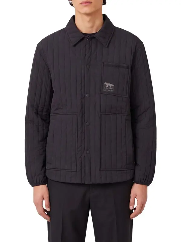 Maison Kitsuné Quilted Waterproof Nylon Shirt Jacket With Logo - Black