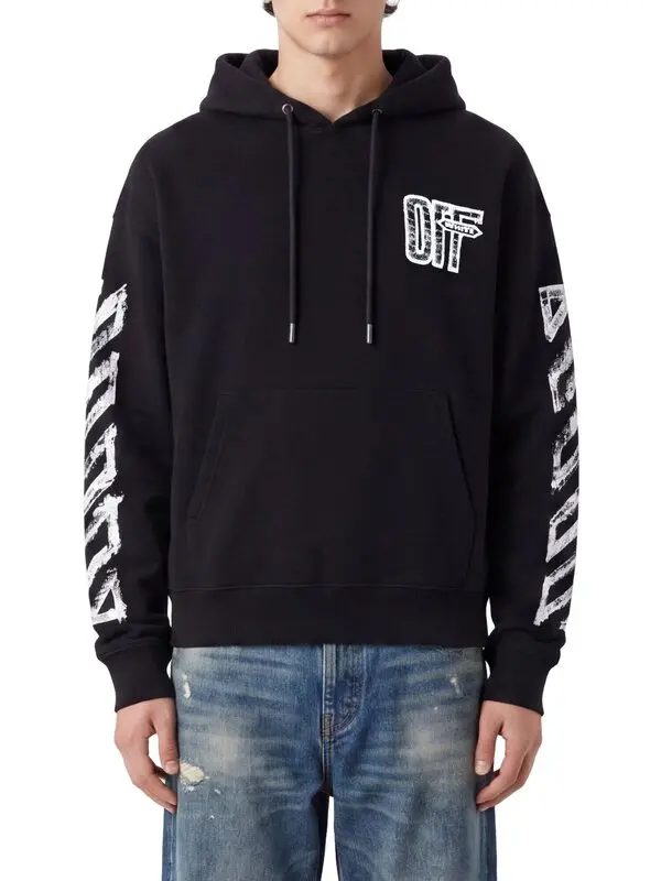 Off-White Relaxed Fit Cotton Hoodie With Monogram Arrow Print - Black
