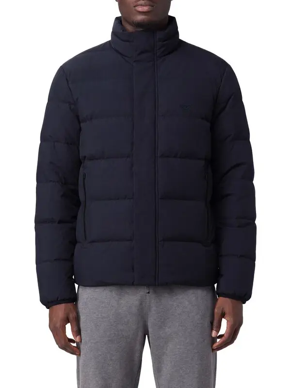 Emporio Armani Quilted Nylon Puffer Jacket With Eagle Logo - Blue