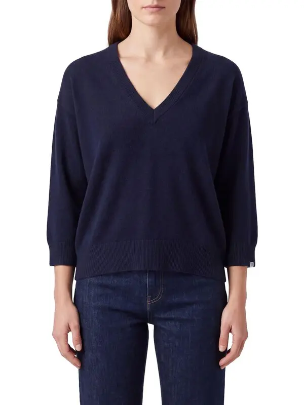 Extreme Cashmere 100% Cashmere V-neck Long-sleeved Sweater - Blue