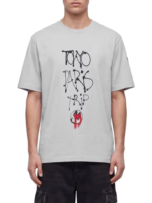 Y3 Cotton T-shirt With Contrast Logo And Slogan Print - Grey