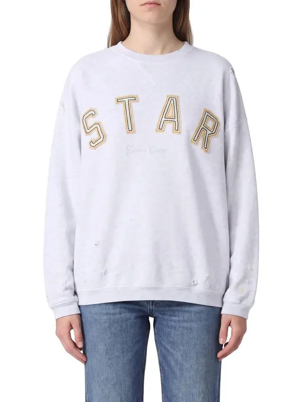 GOLDEN GOOSE Oversized Cotton Sweatshirt With Contrast Logo And Dropped Shoulders - Grey