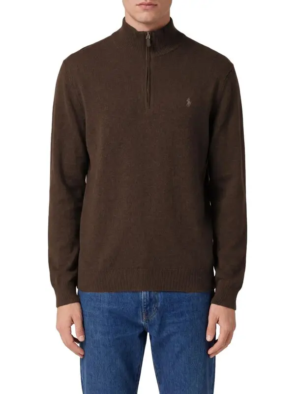 Polo Ralph Lauren Half-zip Wool Turtleneck Sweater With Pony Logo - Brown