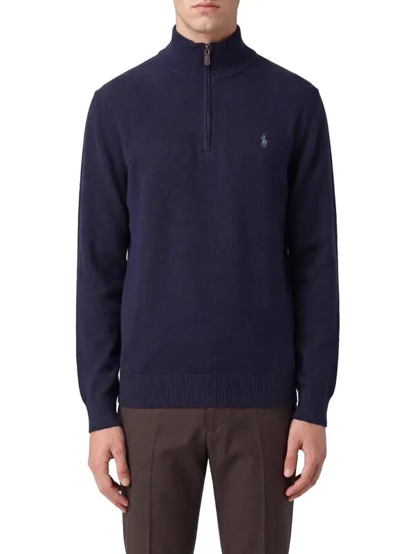 Polo Ralph Lauren Half-zip Wool Turtleneck Sweater With Pony Logo - Navy