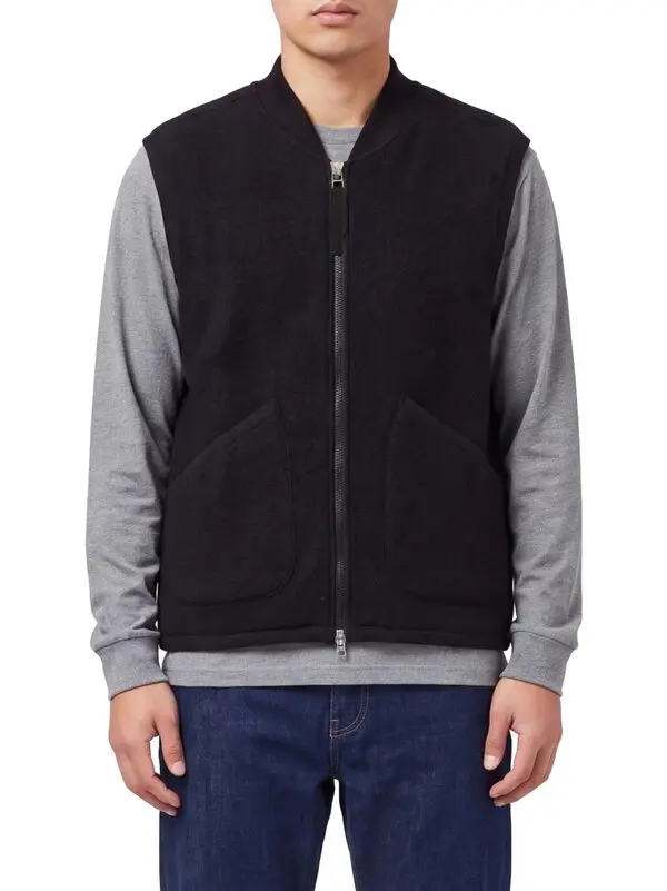 Universal Works Wool Vest With Bomber Collar And Patch Pockets - Black