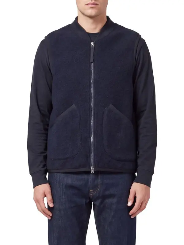 Universal Works Wool Vest With Bomber Collar And Patch Pockets - Navy