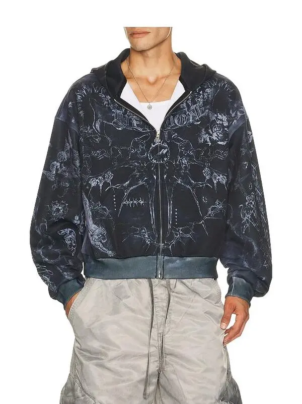 We11Done Tattoo Printed Zip Up Hoodie In . Also - Black
