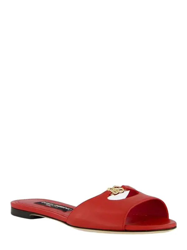 Dolce & Gabbana Dg Logo Leather Slides - Red