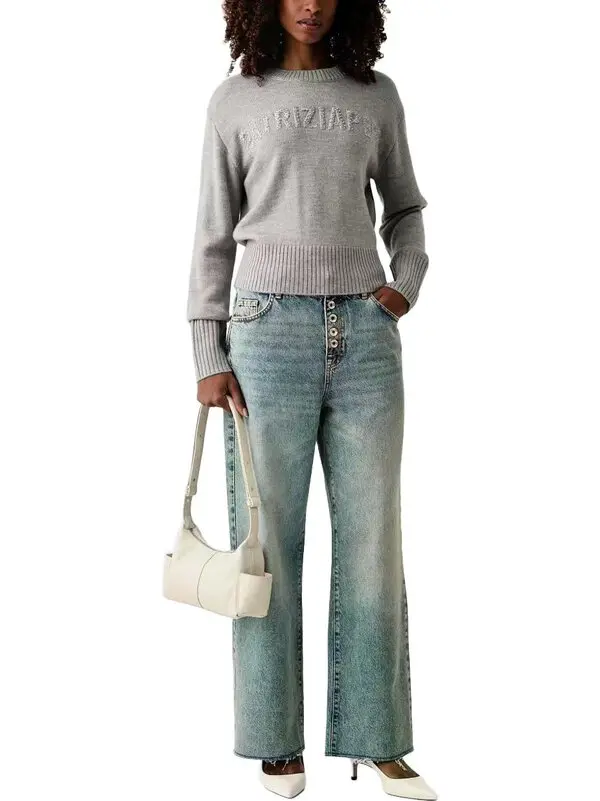 Patrizia Pepe Bead-embellished Logo Sweater - Grey