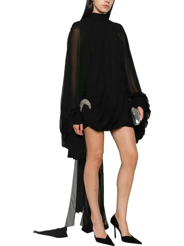 Amen Beaded Draped Mini Dress - Black