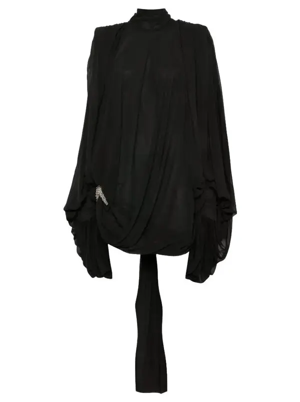 Amen Beaded Draped Mini Dress - Black