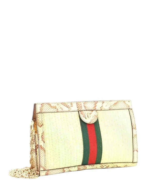 Gucci Ophidia Chain Shoulder Bag Raffia With Snakeskin Small Crossbody Bag - Neutrals