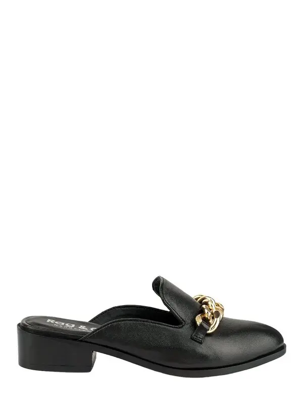 RAG & CO Aksa Chain Embellished Leather Mules In By - Black