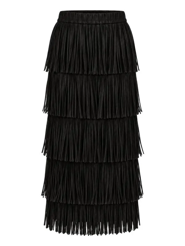TRAFFIC PEOPLE Anything Goes Tiered Tassel Gracie Maxi Skirt - Black