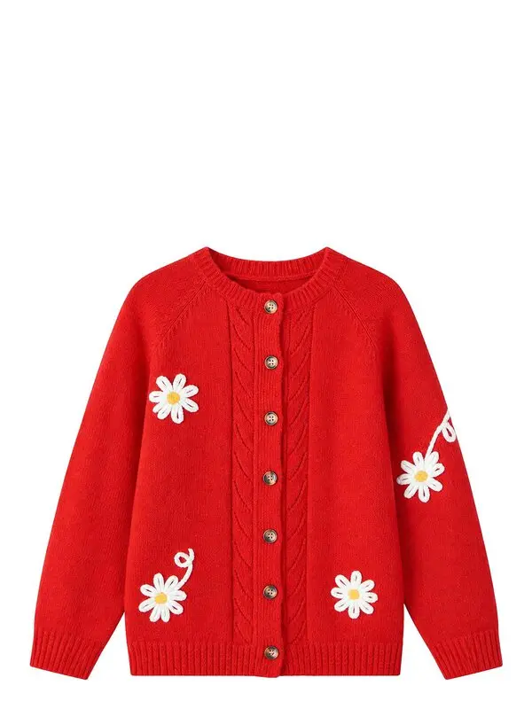 YUMI Daisy Stitch Cardigan - Red
