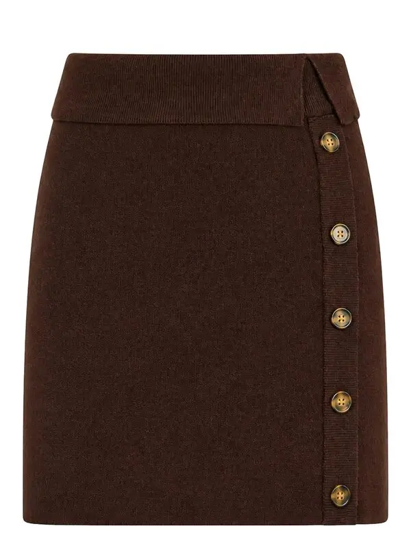 YUMI Knitted Mini Skirt With Buttons - Brown