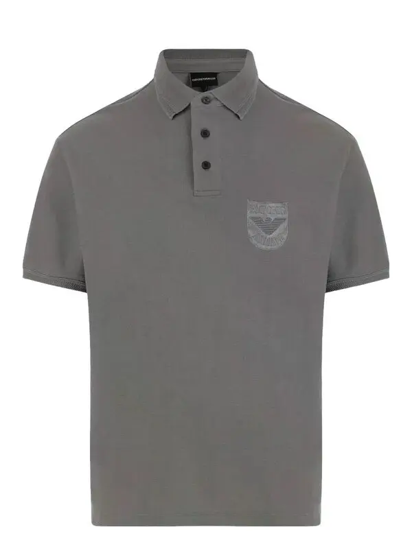 Emporio Armani Logo-patch Cotton Polo Shirt - Grey