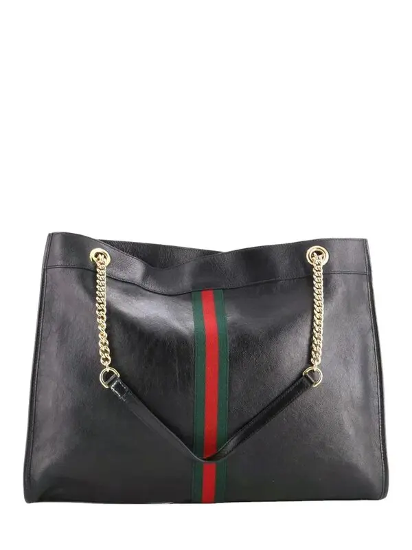 Gucci Rajah Chain Leather Large Tote Bag - Black