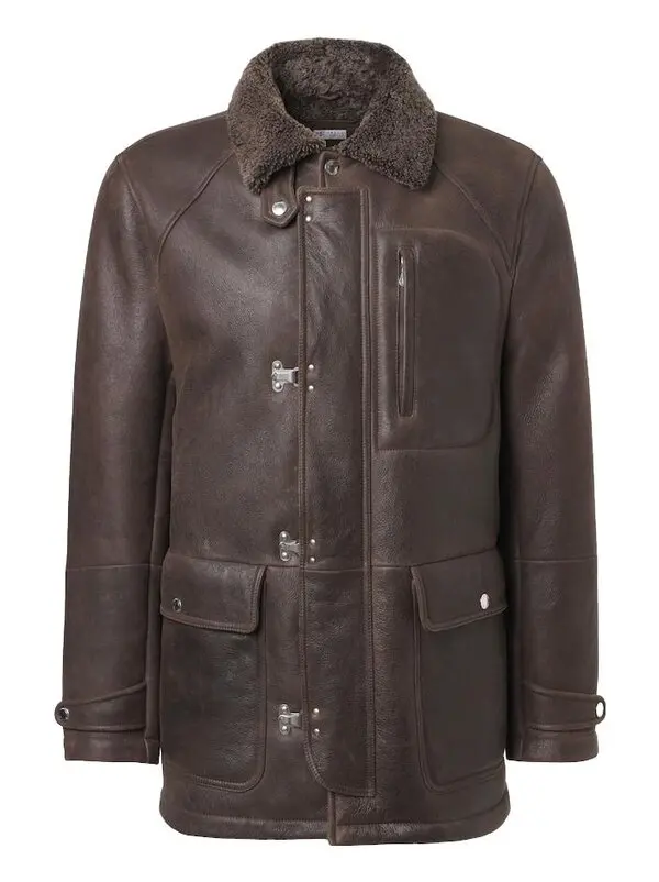 Brunello Cucinelli Shearling-lined Leather Jacket - Brown