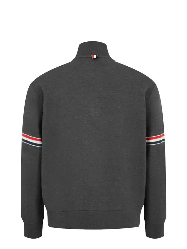 Thom Browne Funnel-neck Rwb-stripe Sweatshirt - Grey