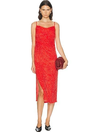 Bottega Veneta Coupe Solid Print Midi Dress - Flash Red