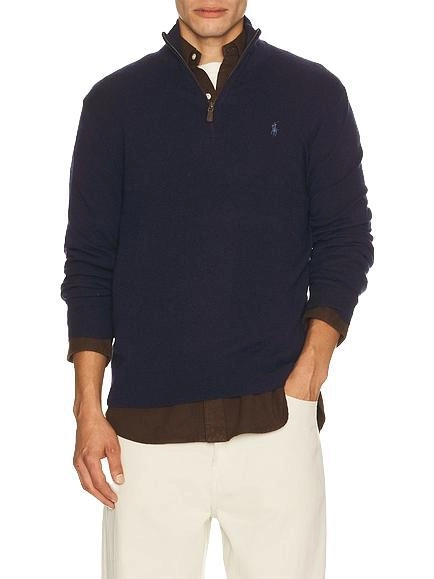 Polo Ralph Lauren Long Sleeve Lux Merino Wool 1/2 Zip Pullover Sweater - Hunter Navy