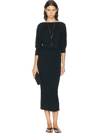 Eterne Long Sleeve Soft Jersey Midi Dress - Black