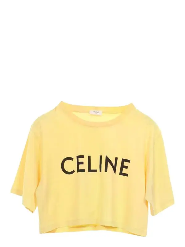 Celine 2010s Logo-print Cropped T-shirt - Yellow