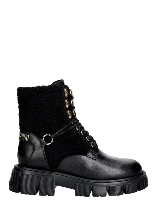 Moschino Bouclé-panel Lace-up Boots - Black
