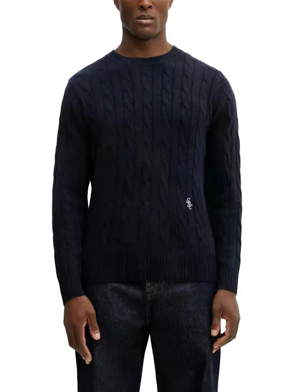 Sporty & Rich Cable-knit Embroidered-logo Sweater - Blue