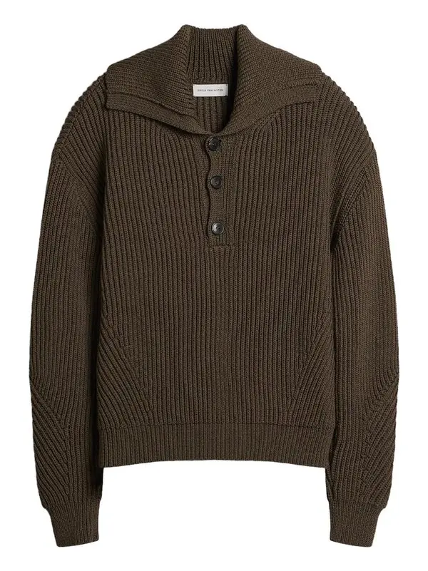 Dries Van Noten Mallawi Ribbed Polo Jumper - Brown