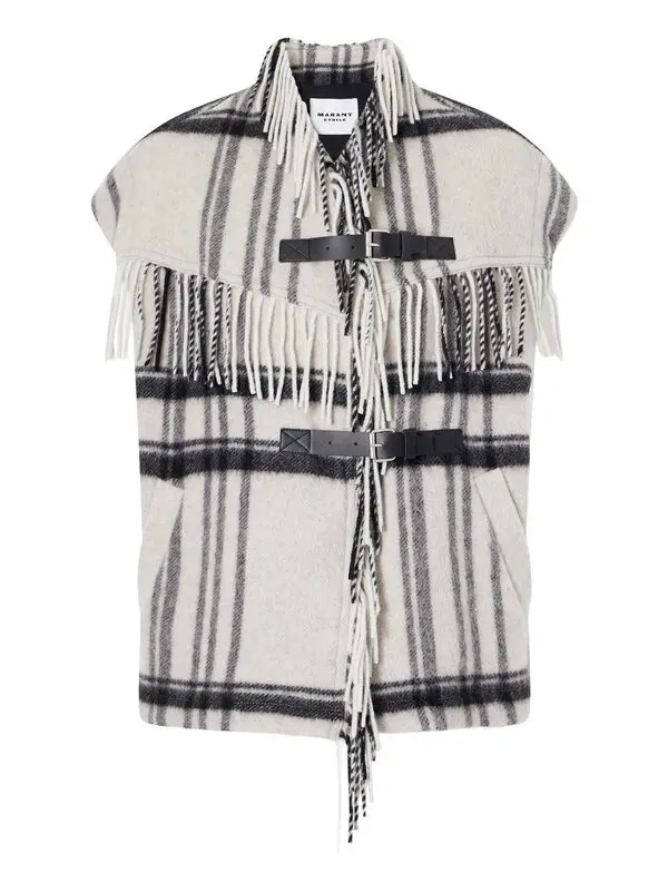 MARANT ETOILE Ginesa Fringed Checked Brushed Wool-blend Vest - Multi
