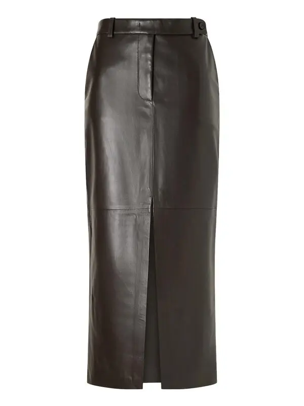 Co Double-slit Leather Midi Skirt - Brown