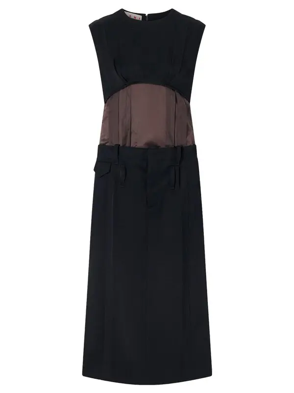 Marni Satin-trimmed Wool-twill Midi Dress - Black